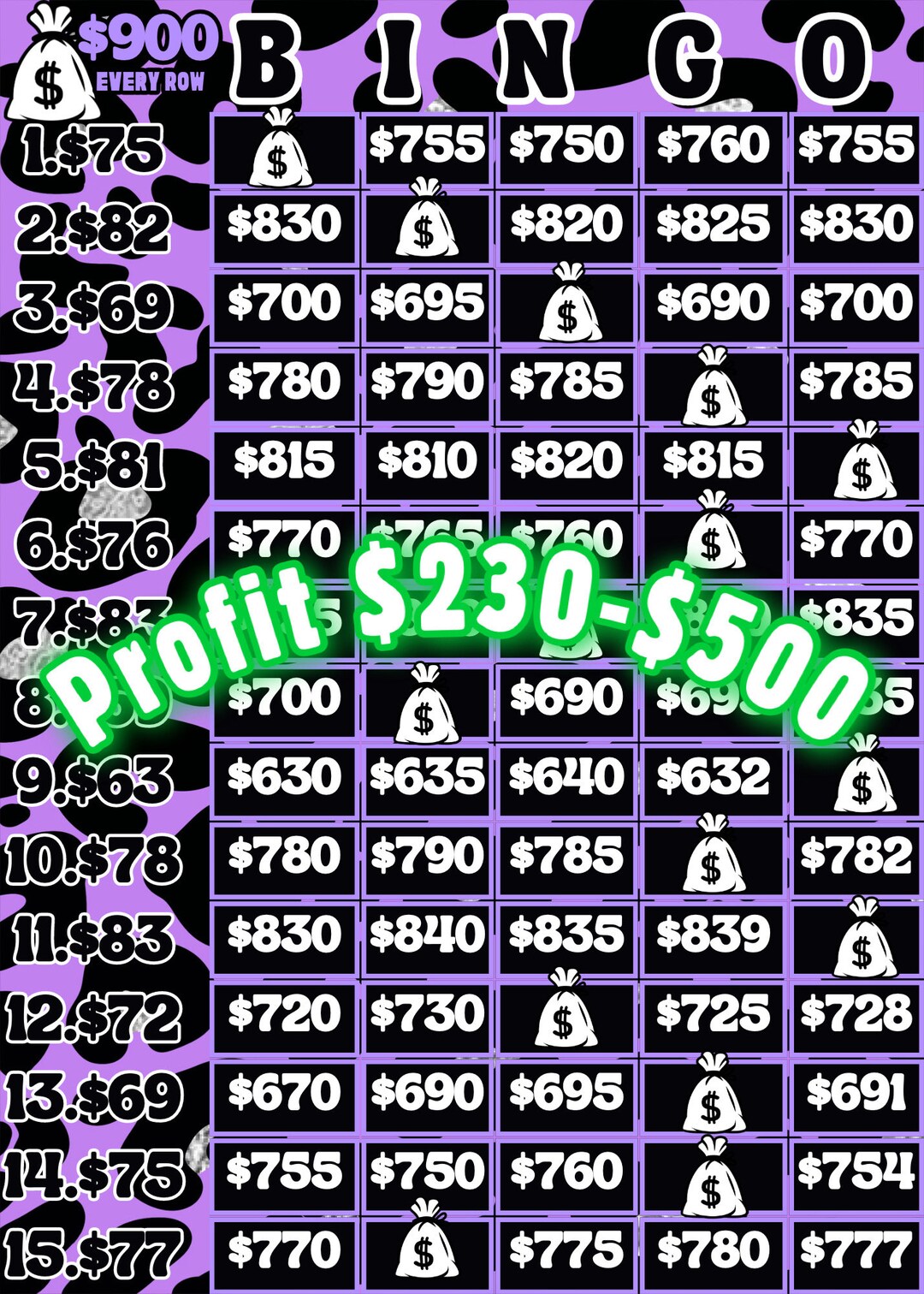 900 Every Row Pyp Bingo Board With Profit - Etsy