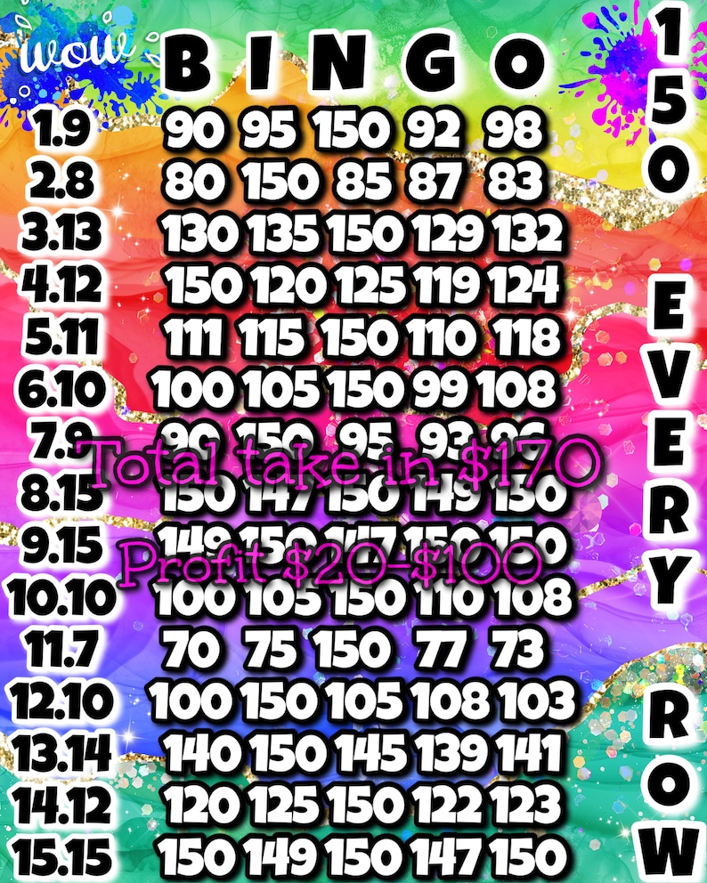 150 Every Row Pyp Bingo Board With Profit - Etsy