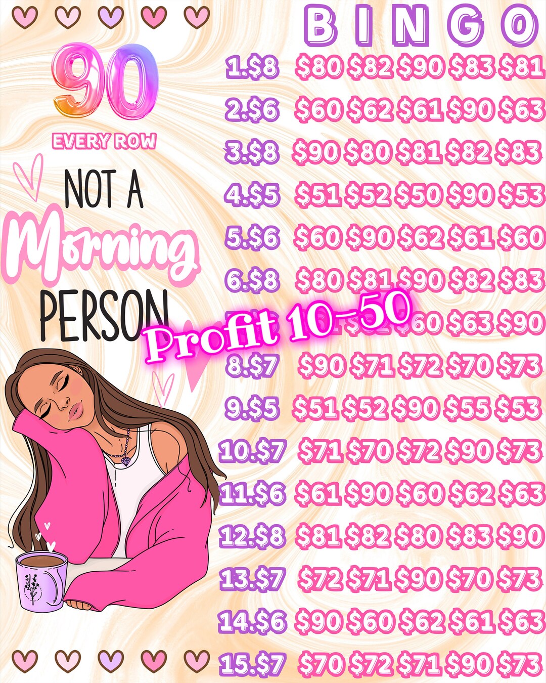 90 Every Row Morning Person Pyp Bingo Board - Etsy