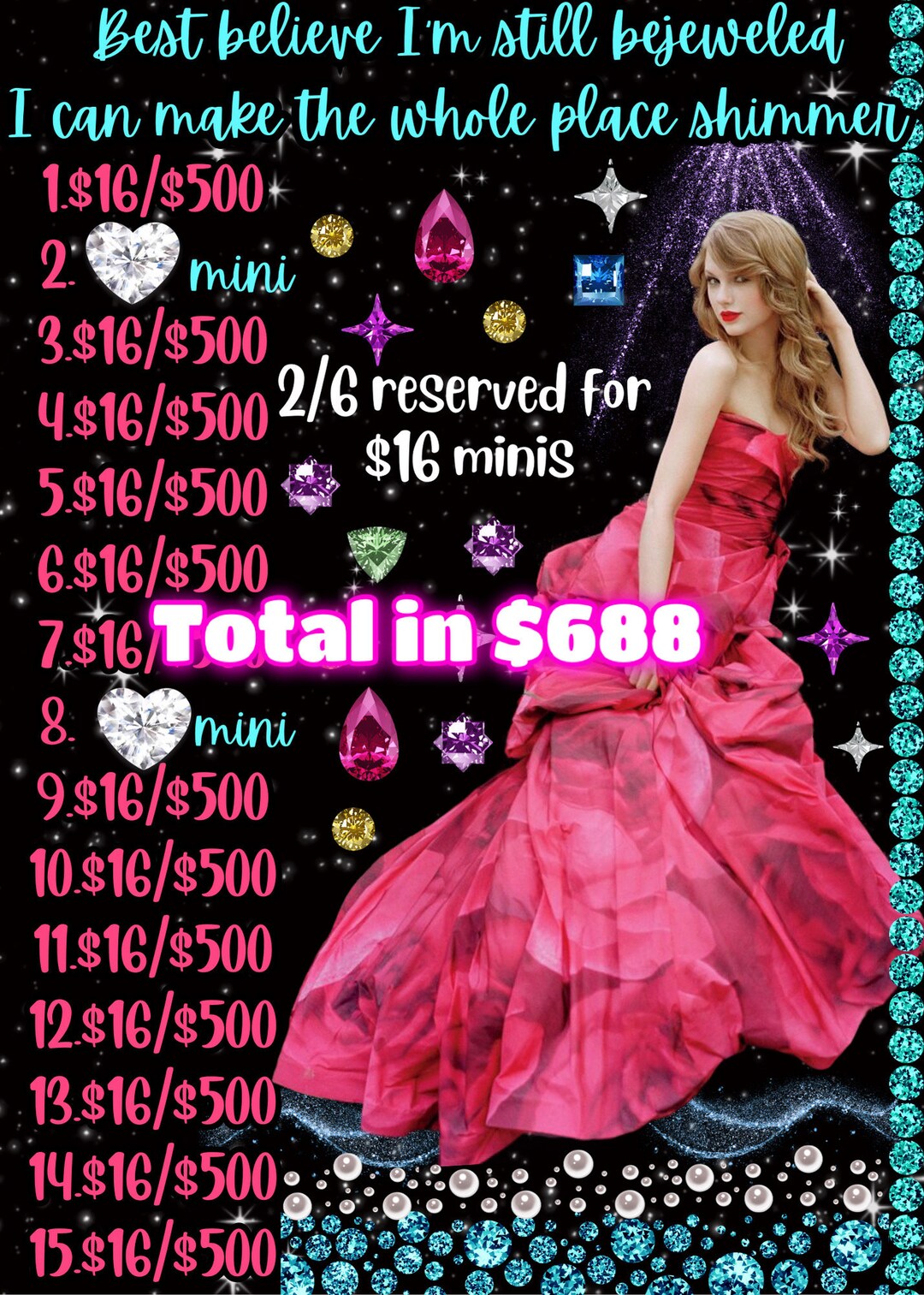 Bejeweled Taylor Swift Mini Bingo Board - Etsy