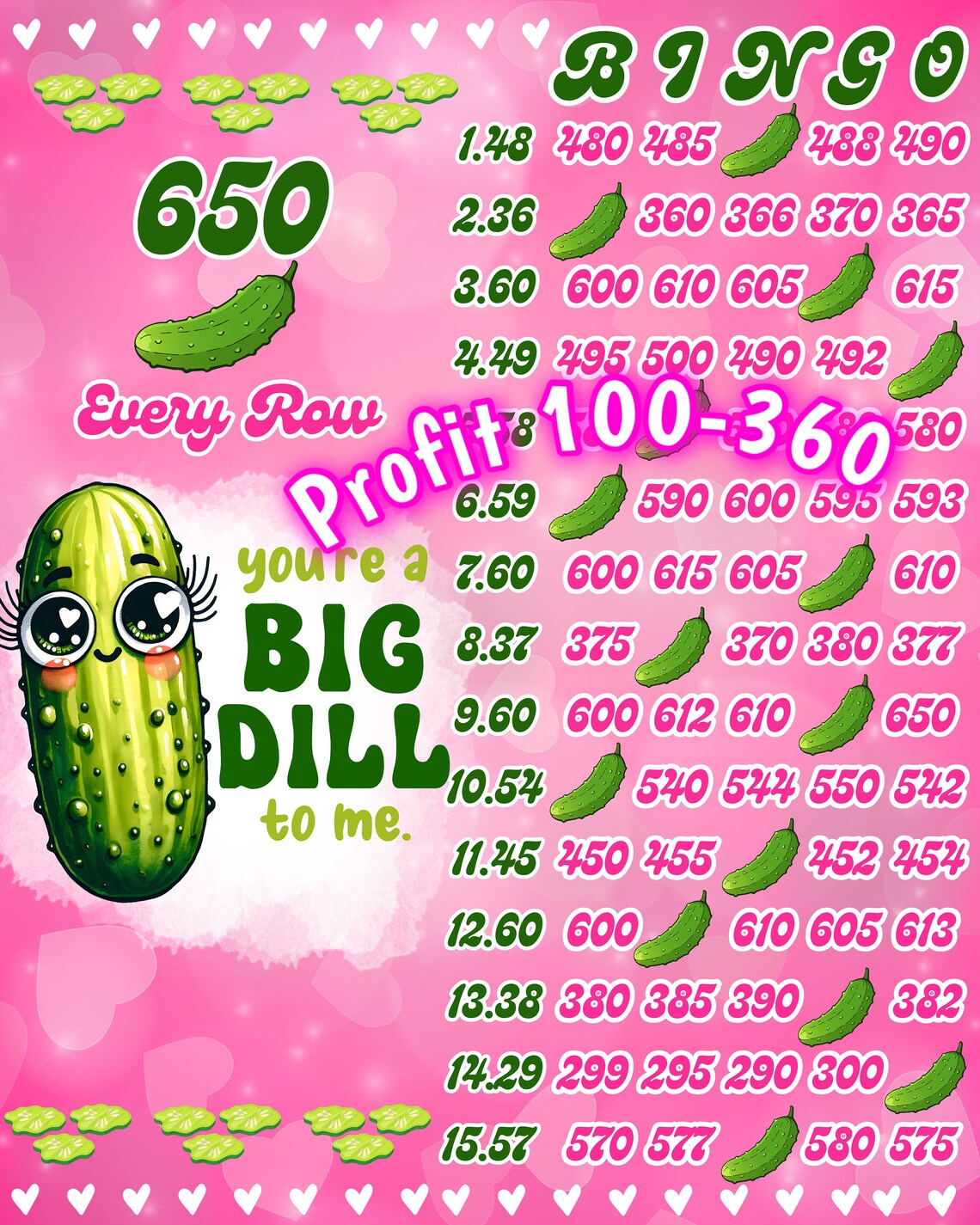 650 Every Row Big Dill Pyp Bingo Board - Etsy