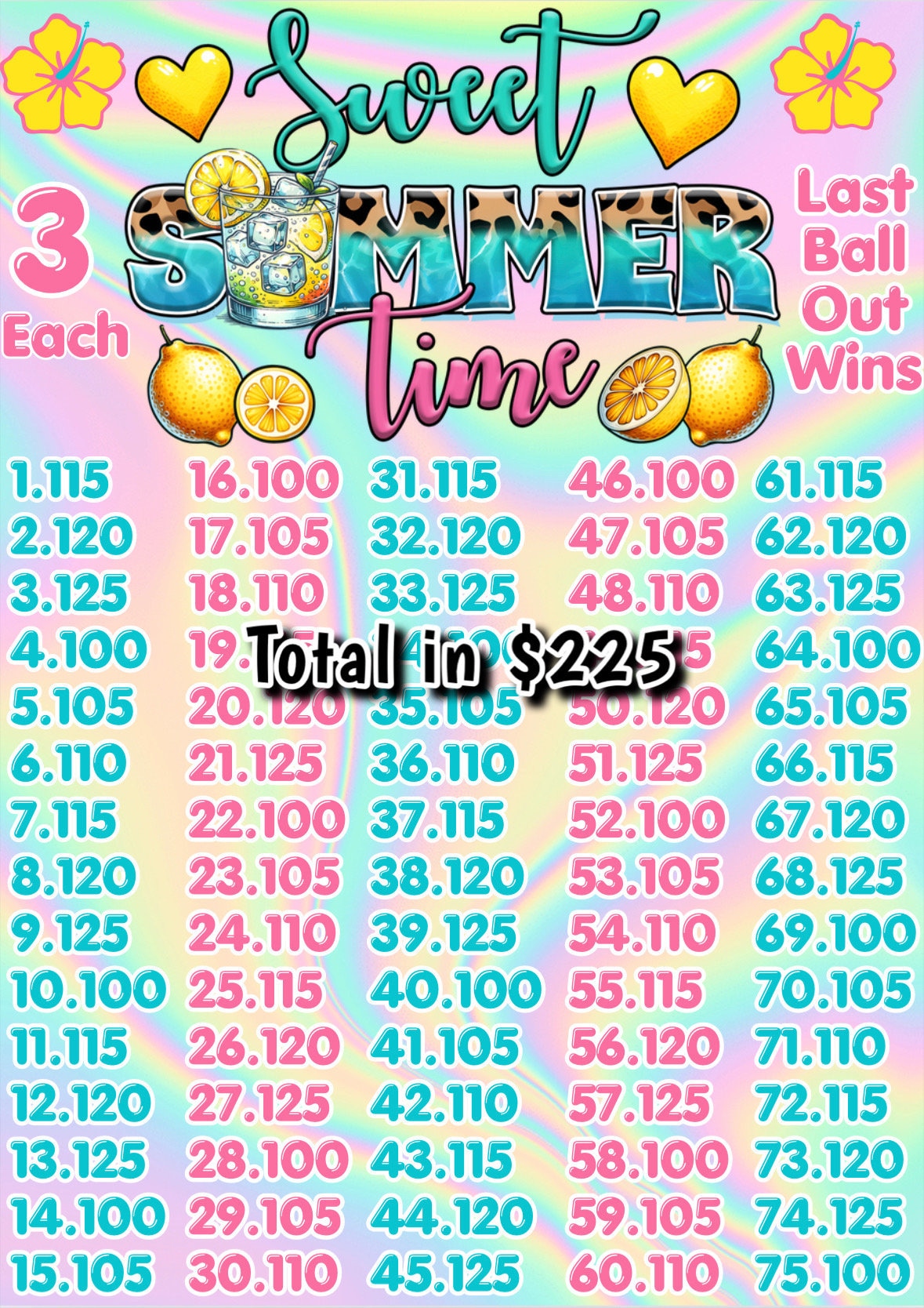 Last Man Standing 3 Every Number Pyp Bingo Board - Etsy