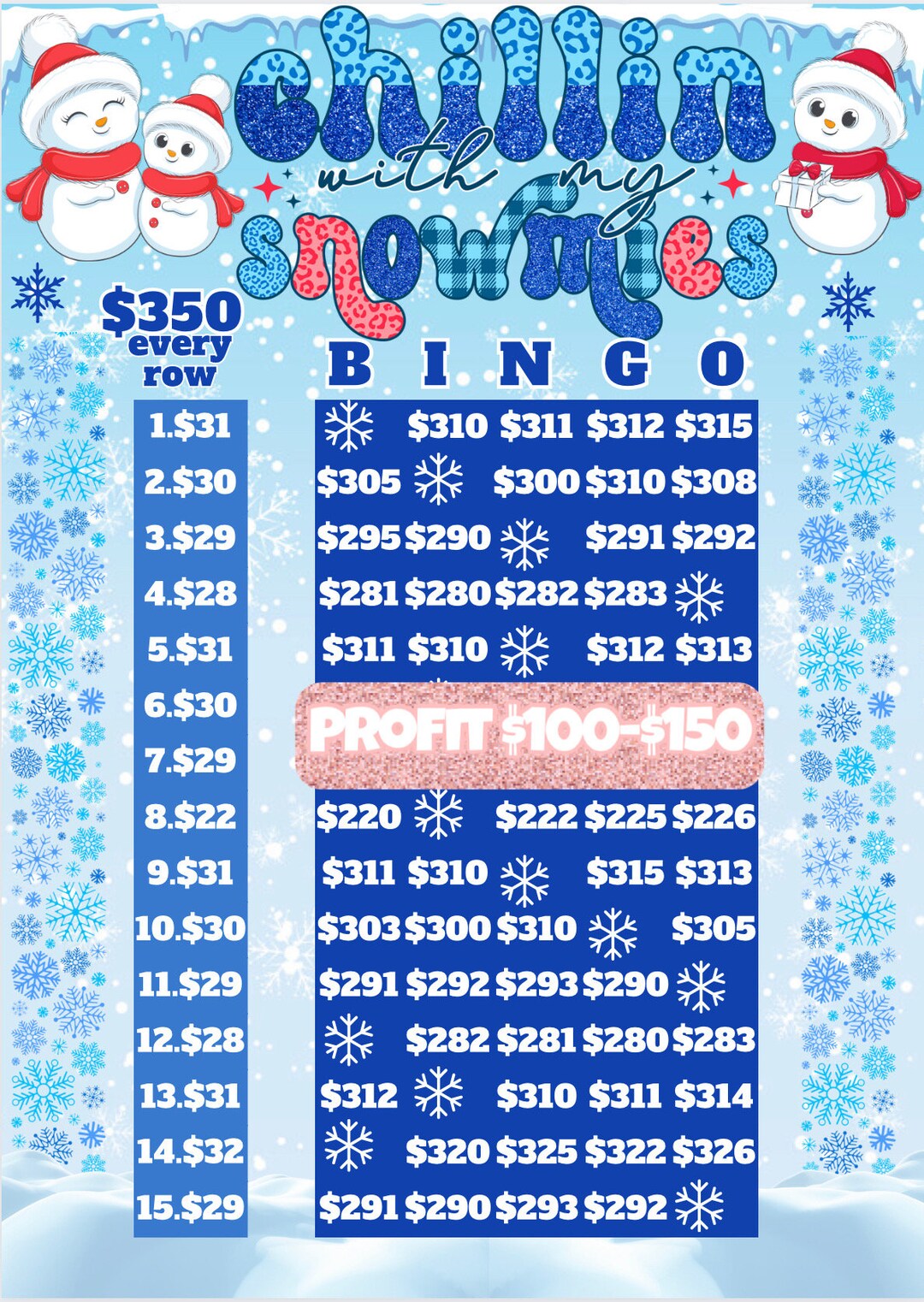 350 Every Row Chillin Pyp Bingo Board With Profit - Etsy