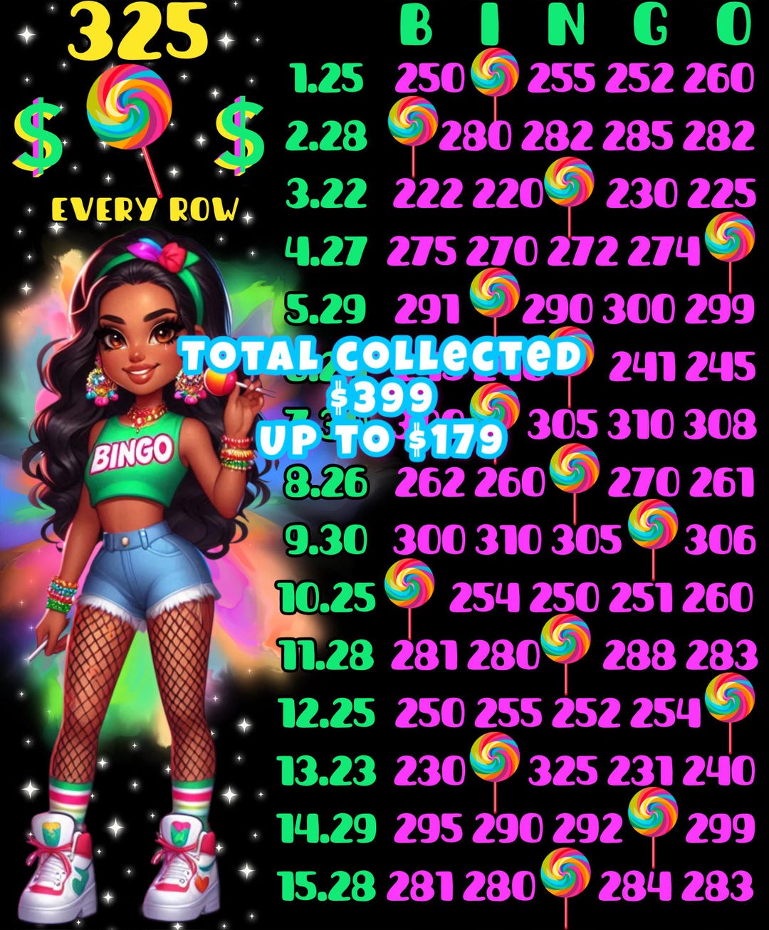 325 Every Row Lollipop Bingo Board - Etsy