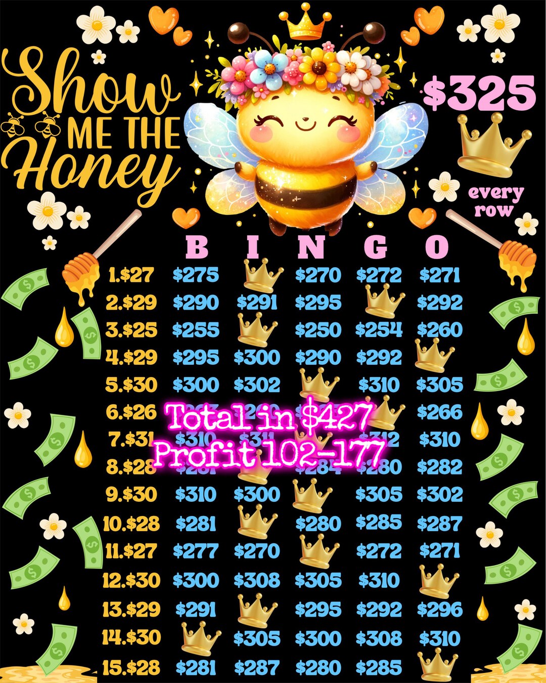 Queen Bee Bingo 325 Every Row - Etsy