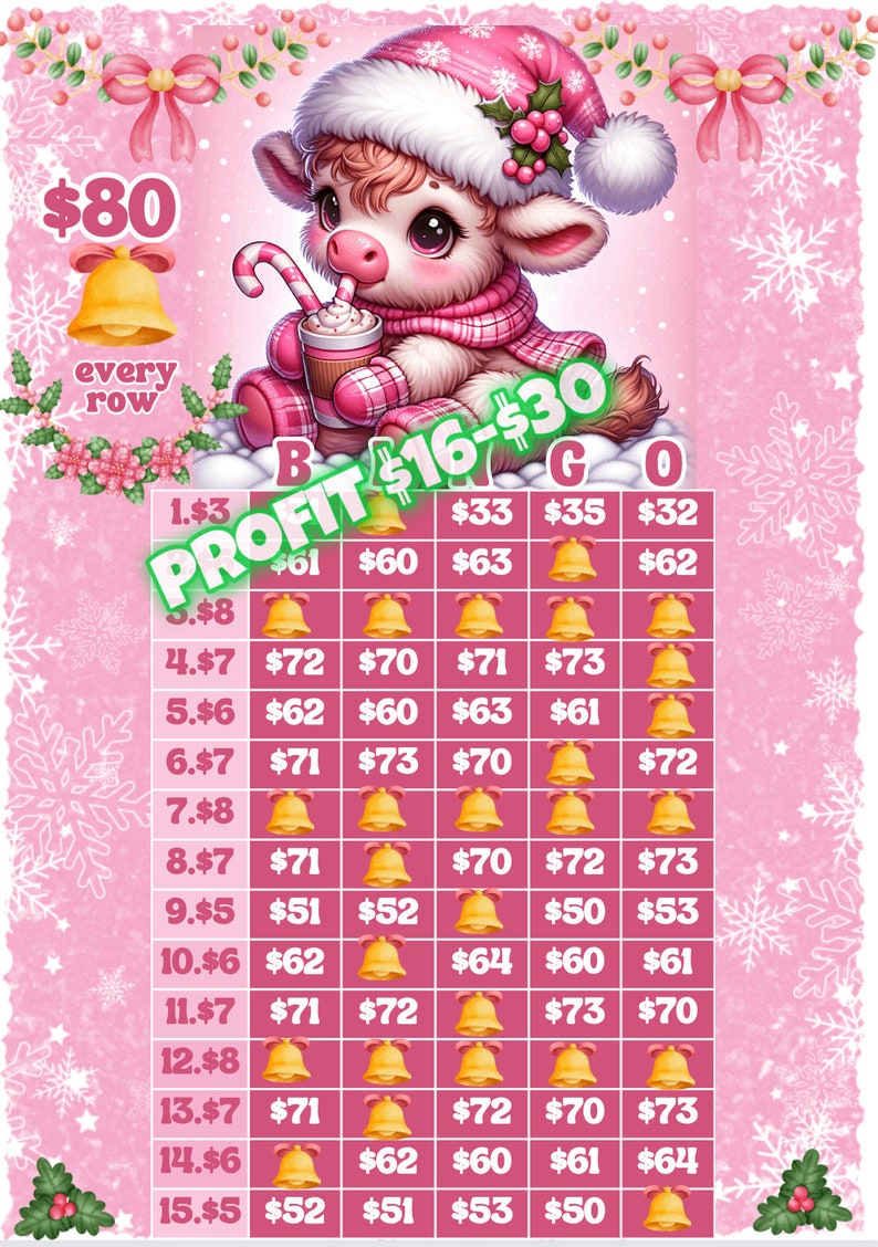 80 Every Row Christmas Cow Pyp Bingo Board With Profit - Etsy
