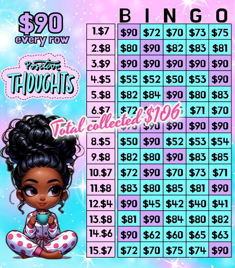 90 Every Row Positive Bingo Board - Etsy