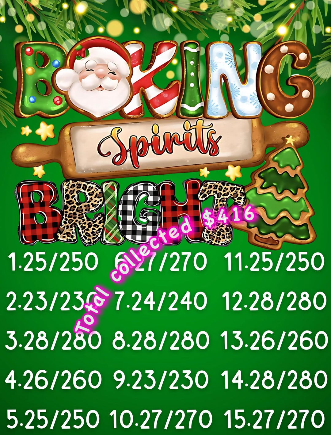 Medium Santa Baking Pyp Bingo Board - Etsy