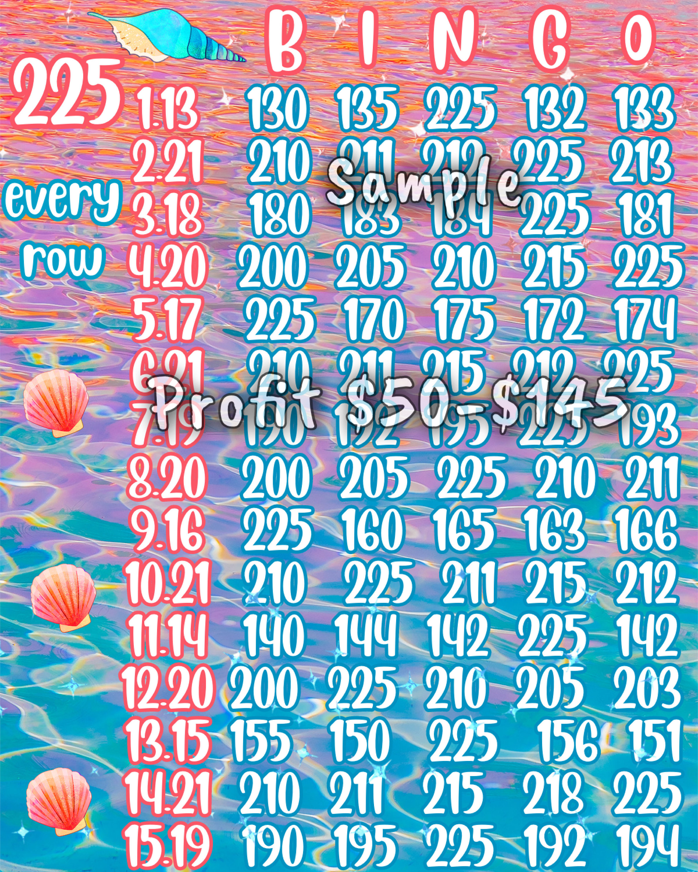 225 Every Row Pyp Bingo Board With Profit - Etsy