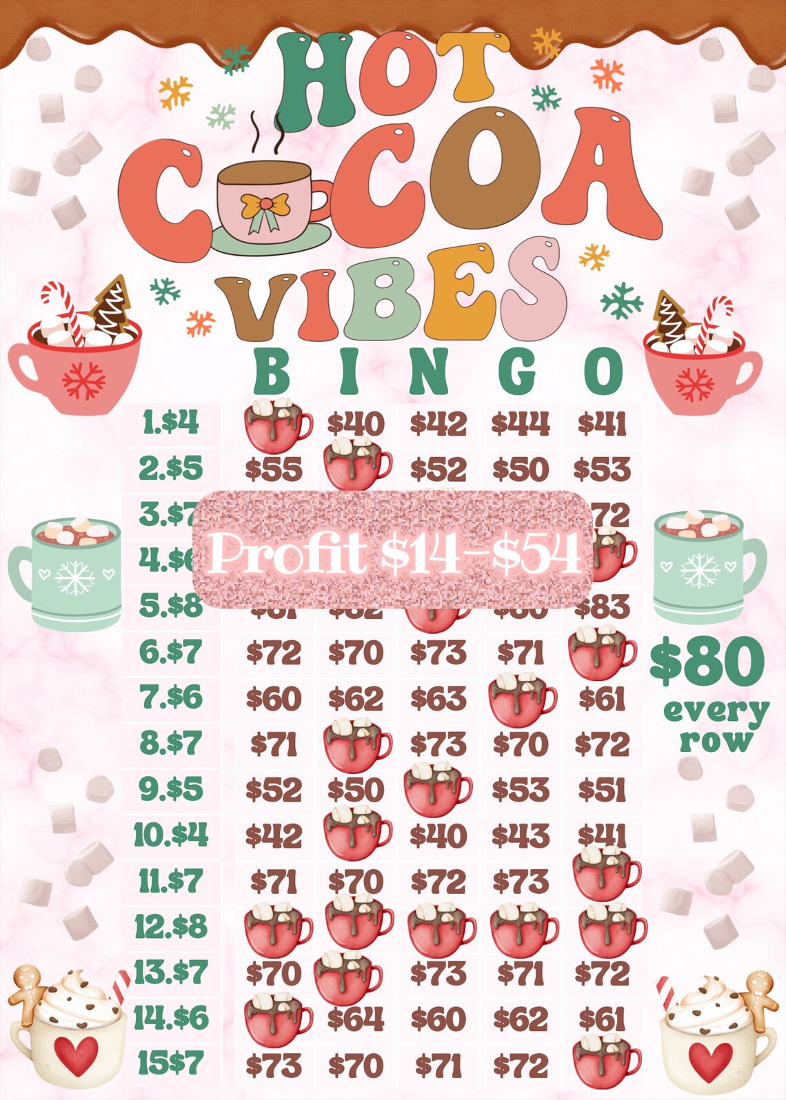Cocoa 80 Every Row Bingo Board - Etsy