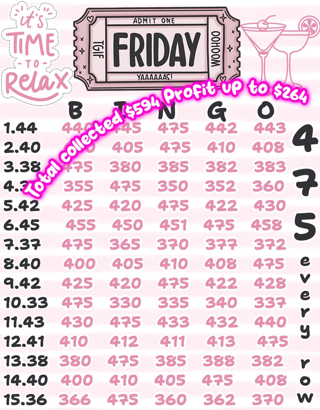 475 Every Row Friday Pyp Bingo Board - Etsy