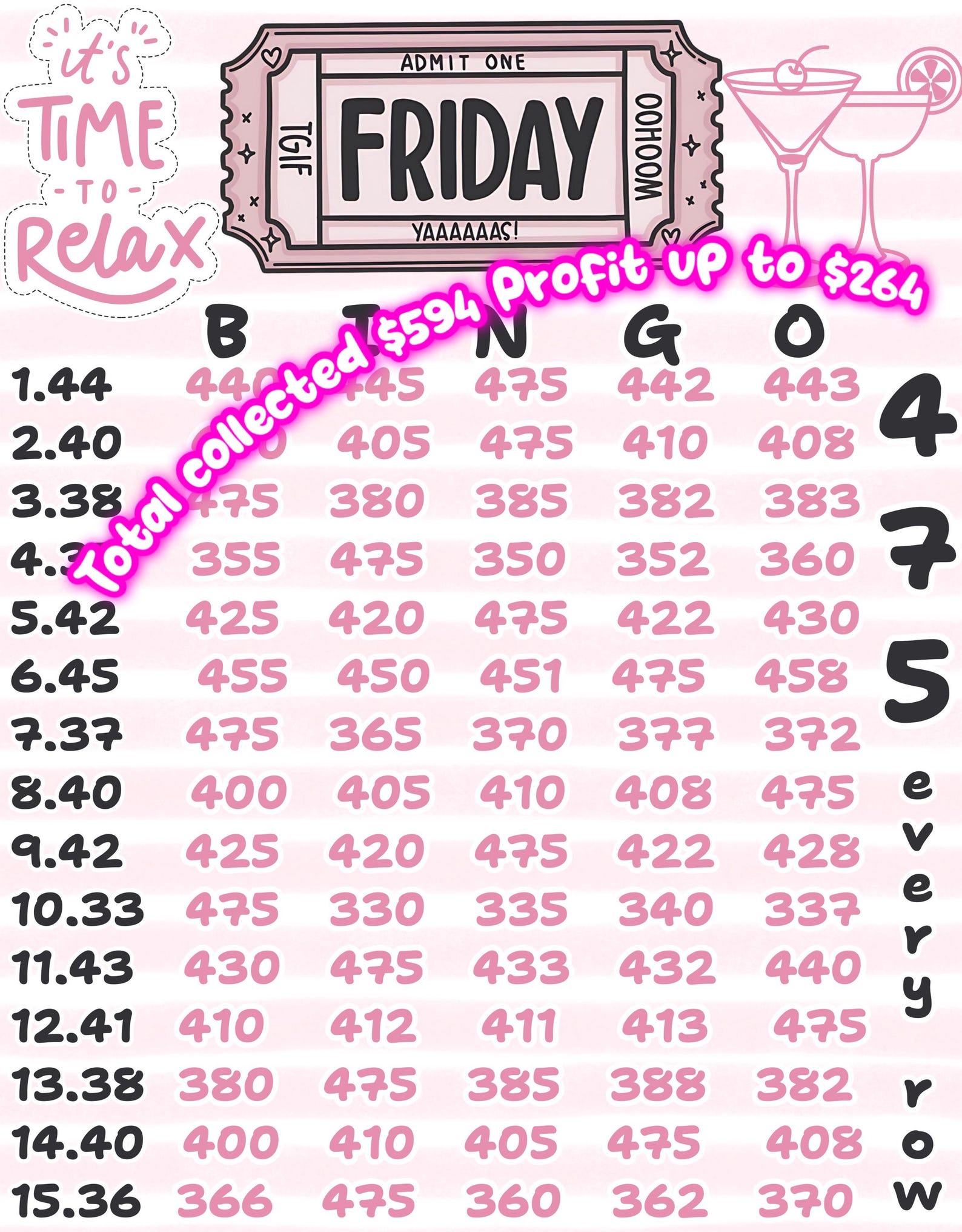 475 Every Row Friday Pyp Bingo Board - Etsy