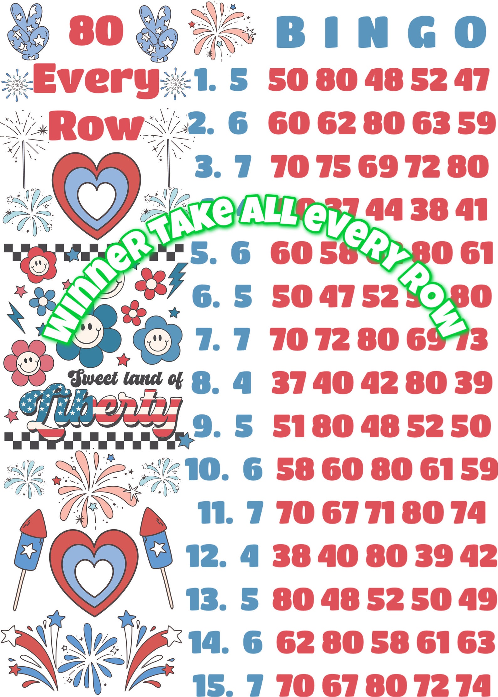 Liberty 80 Every Row WTA Bingo Board - Etsy