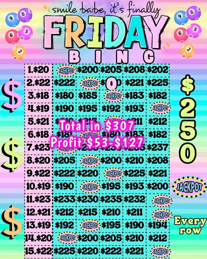 250 Every Row Friday Bingo Board - Etsy