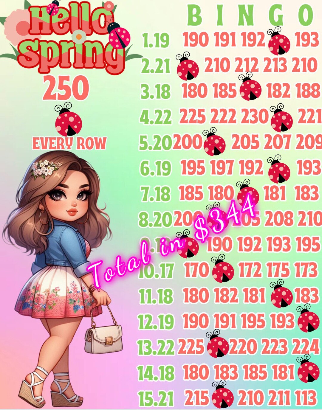250 Every Row Hello Spring Pyp Bingo Board - Etsy