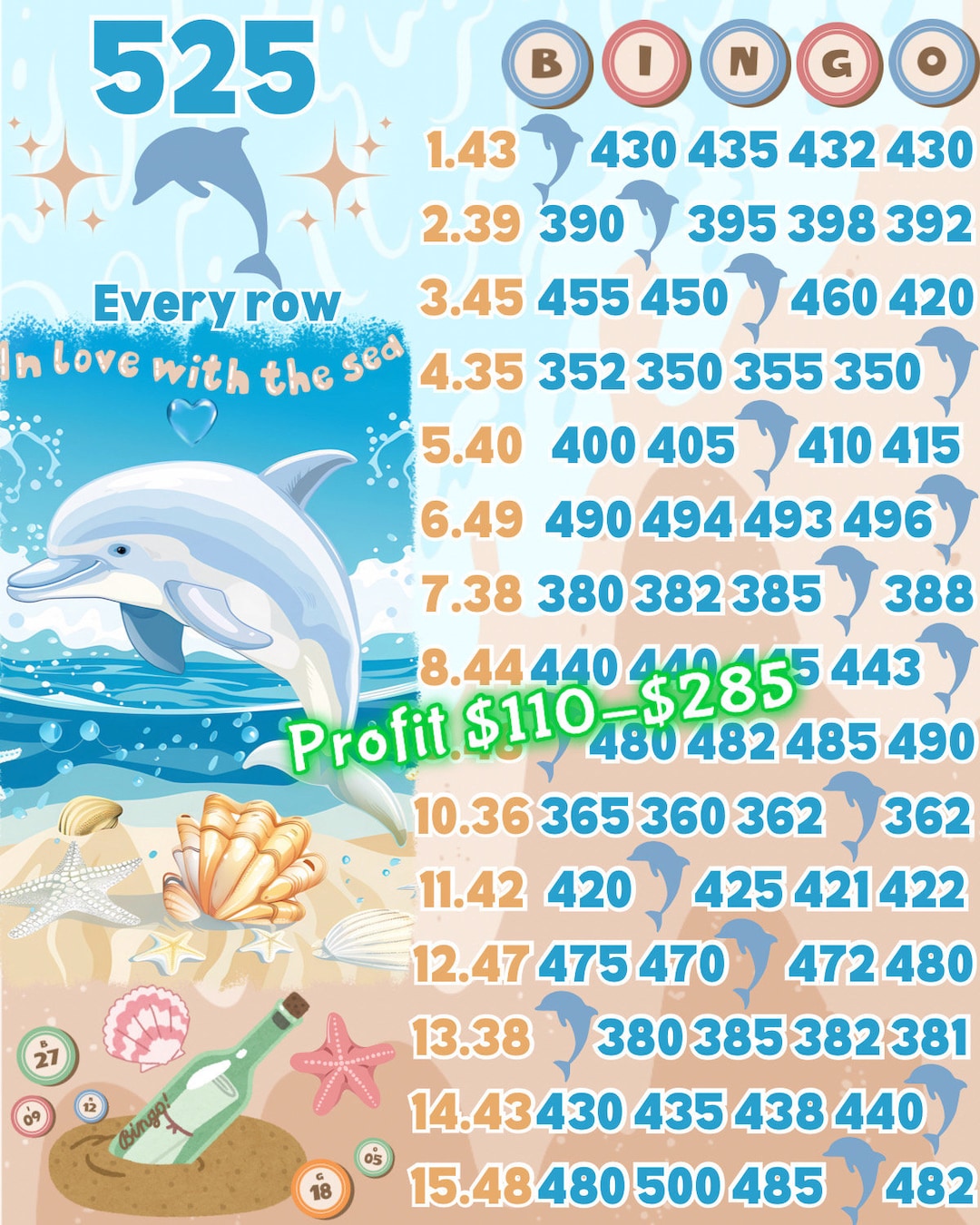 Dolphin 525 Every Row Pyp Bingo Board - Etsy
