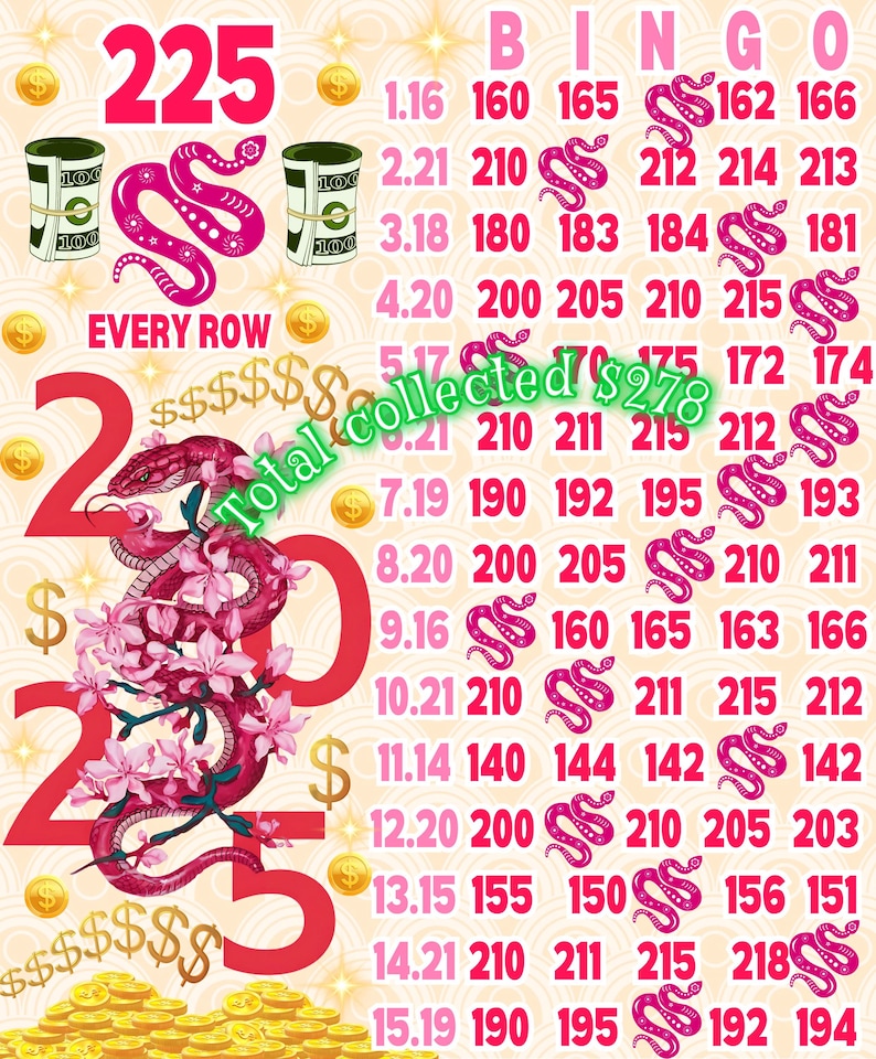 225 Every Row New Year Pyp Bingo Board - Etsy