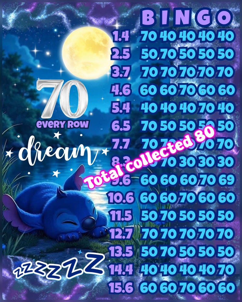 80 Every Row Dream Bingo Board - Etsy