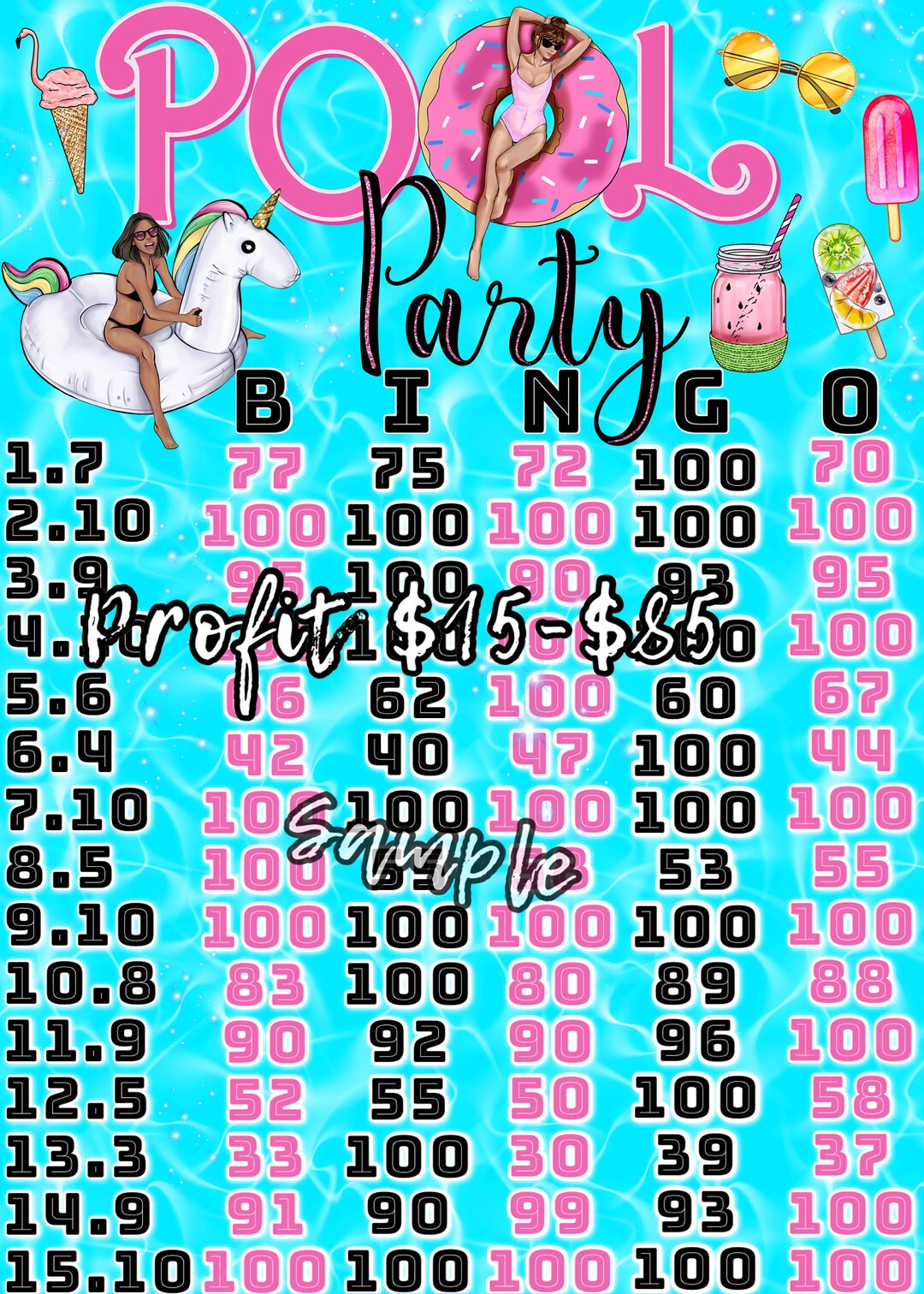 100 Every Row Pool Party Pyp With Profit - Etsy