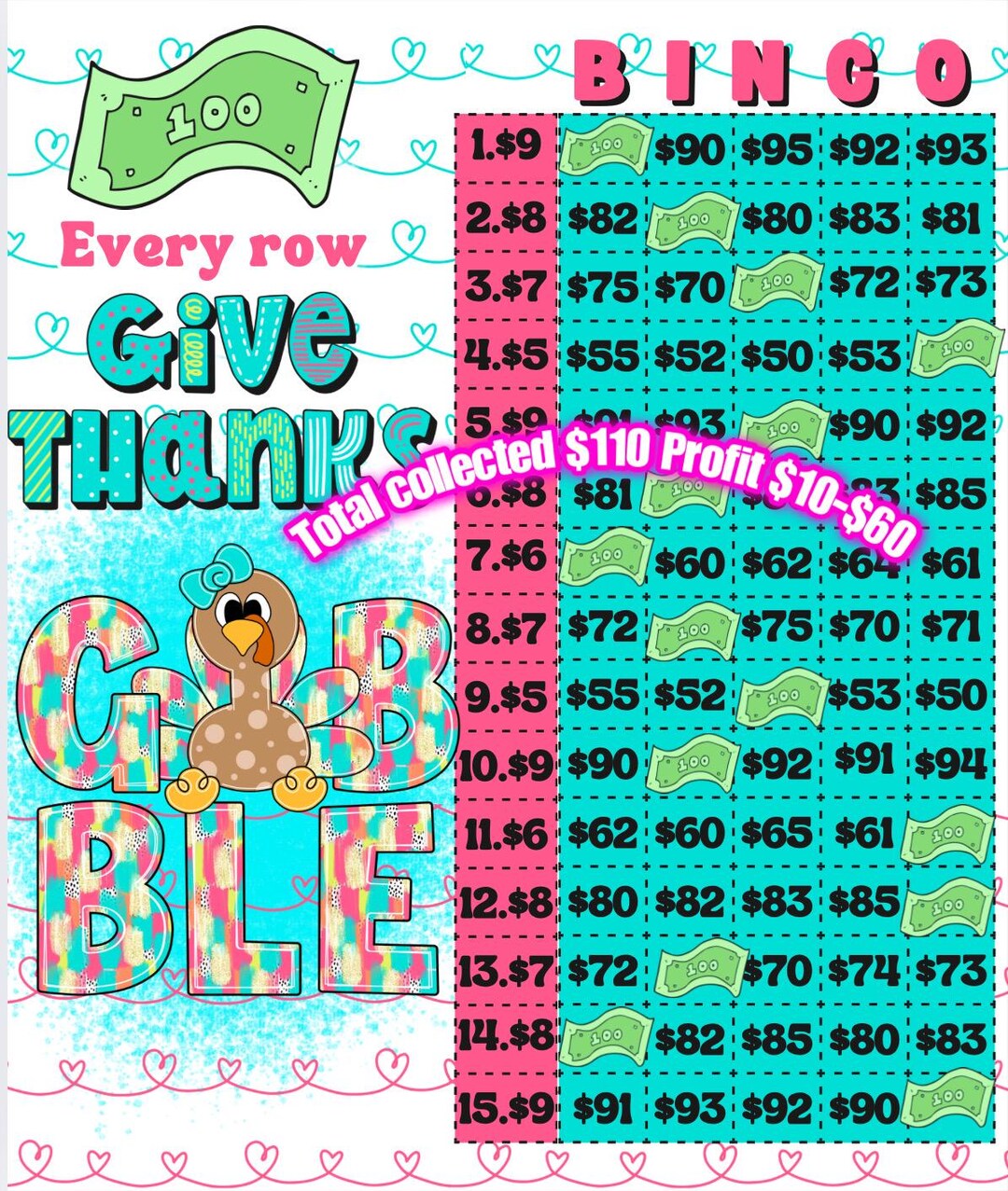 100 Every Row Gobble Bingo Board - Etsy
