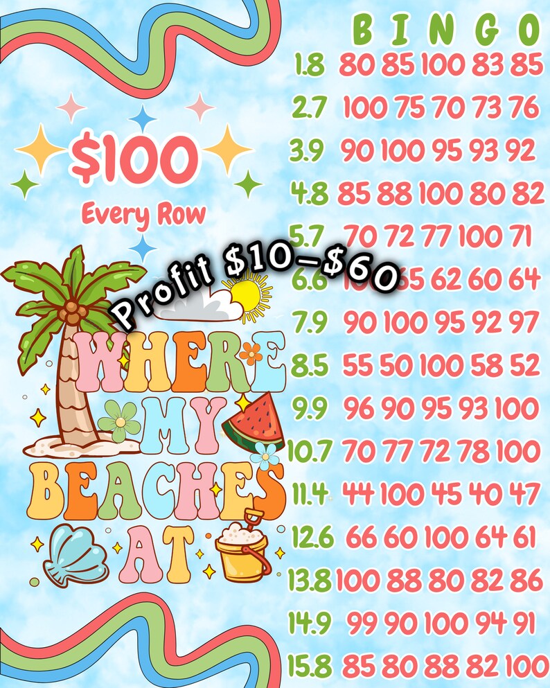 100 Every Row Beaches Pyp Bingo Board - Etsy