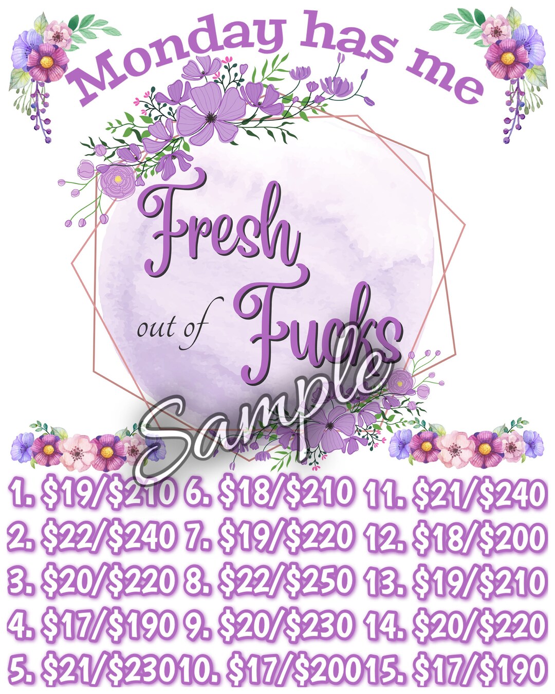 Funny Monday Pyp Bingo Board - Etsy