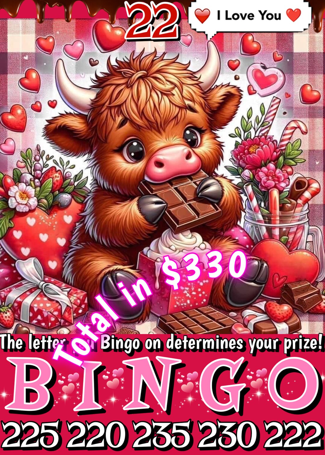 22 in I Luv You Cute Cow Bingo Board - Etsy