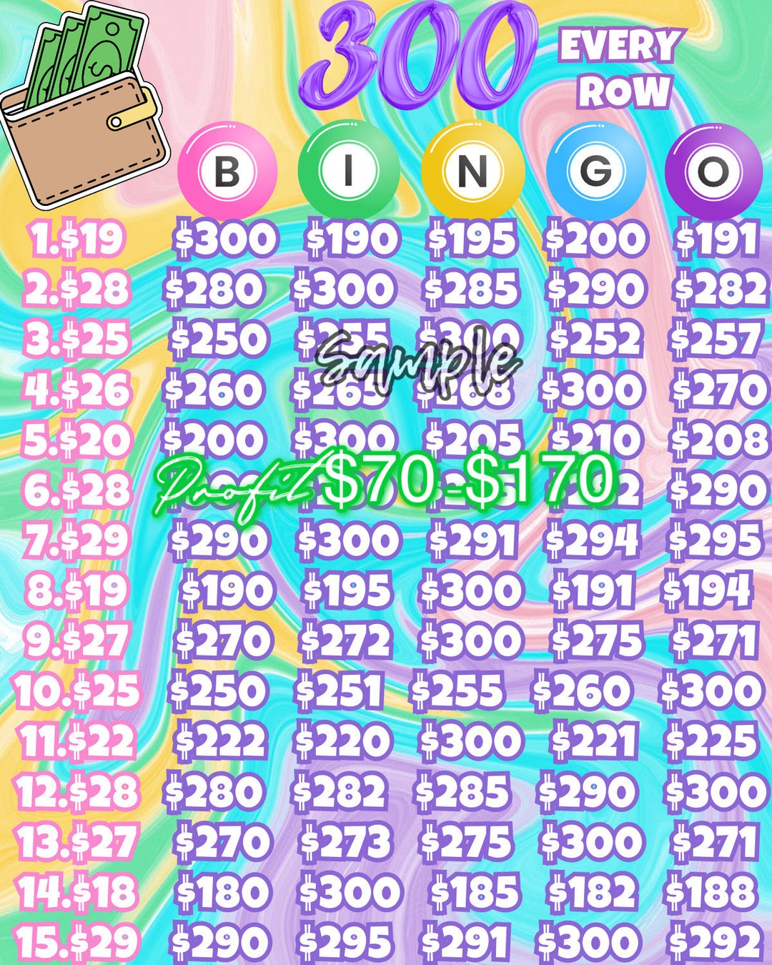 300 Every Row Bingo Board With Profit - Etsy