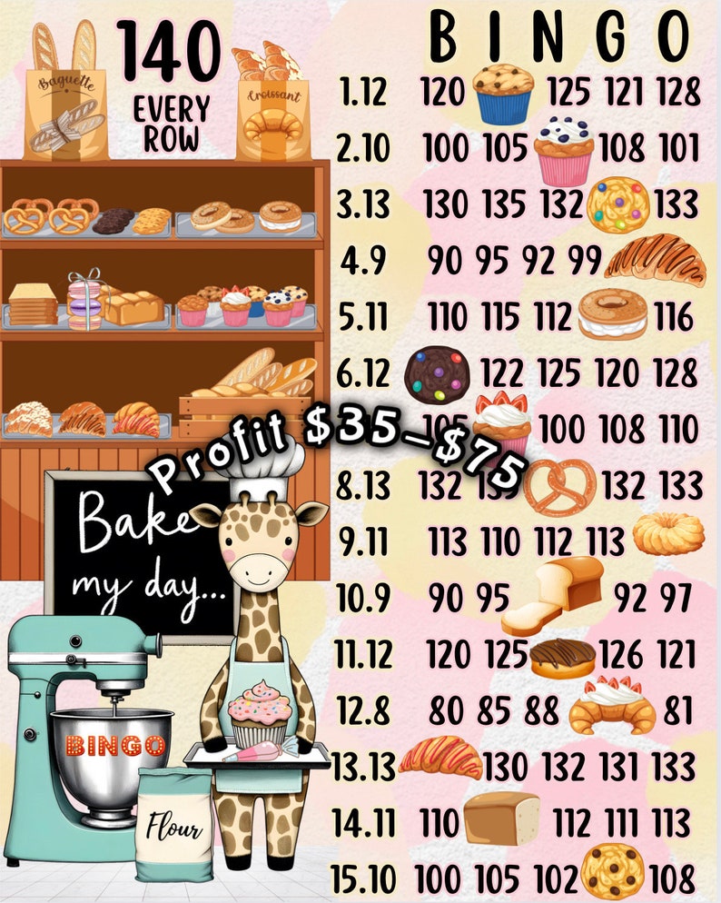 140 Bakery Every Row Pyp Bingo Board - Etsy