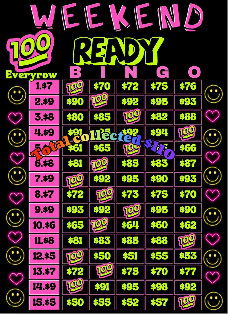 Weekend Ready 100 Every Row Bingo Board - Etsy