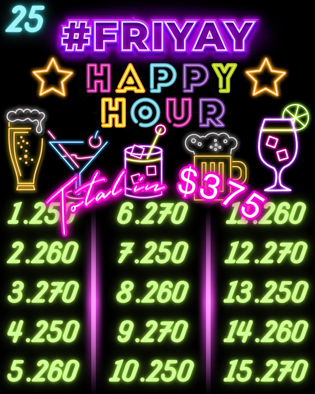 Friyay Neon 25 Pyp Bingo Board - Etsy