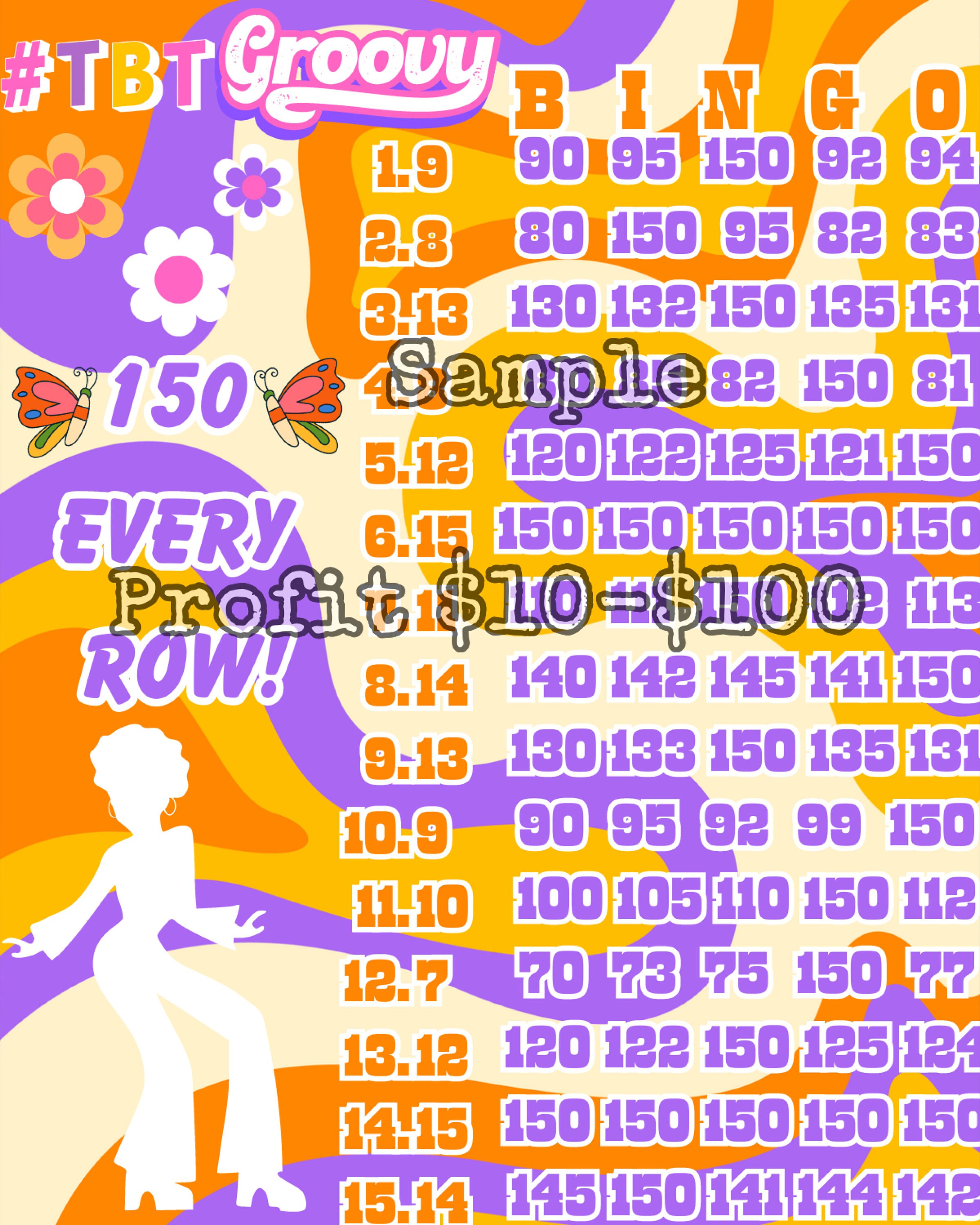 Groovy Pyp 150 Every Row Bingo Board With Profit - Etsy