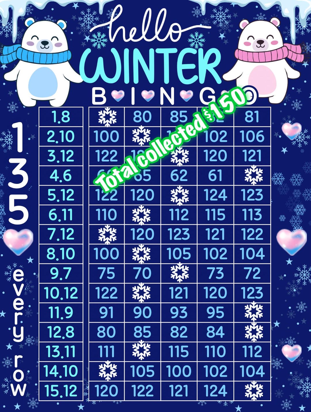 135 Every Row Polar Bear Bingo Board - Etsy Canada