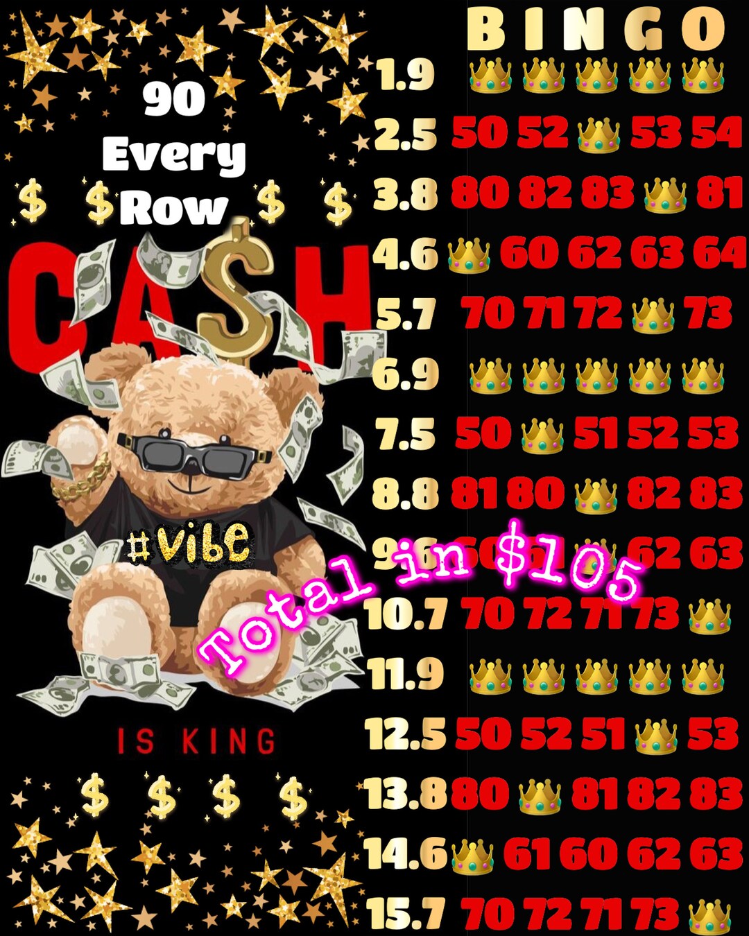 90 Every Row Cash is King Bingo Board With Profit - Etsy