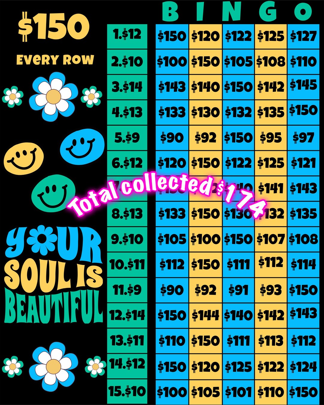 150 Every Row Beautiful Soul Bingo Board - Etsy