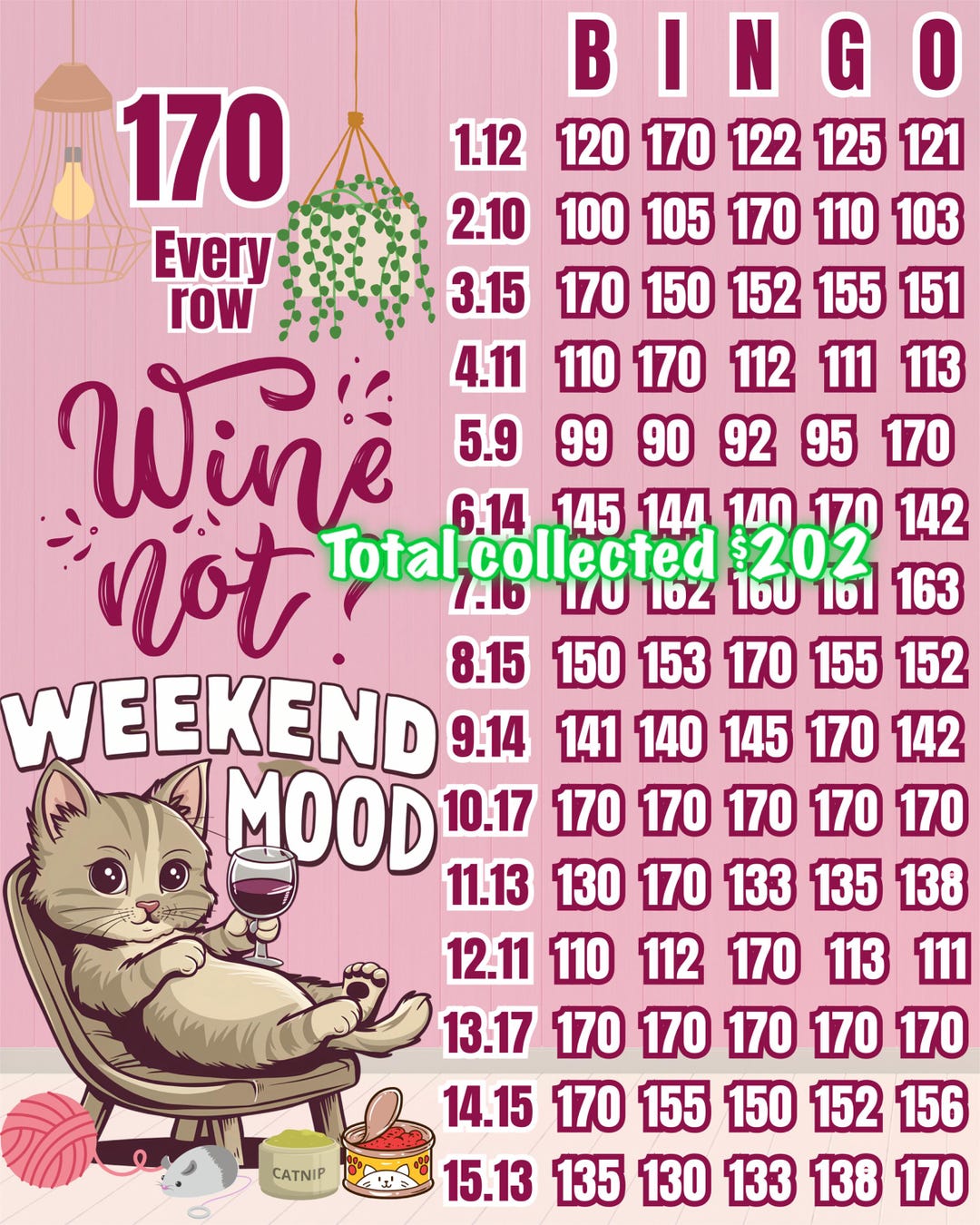 170 Every Row Weekend Bingo Board - Etsy
