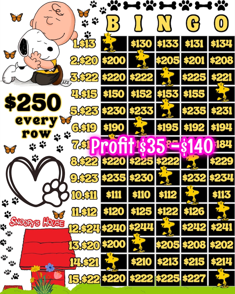 250 Every Row Pyp Bingo Board With Profit - Etsy