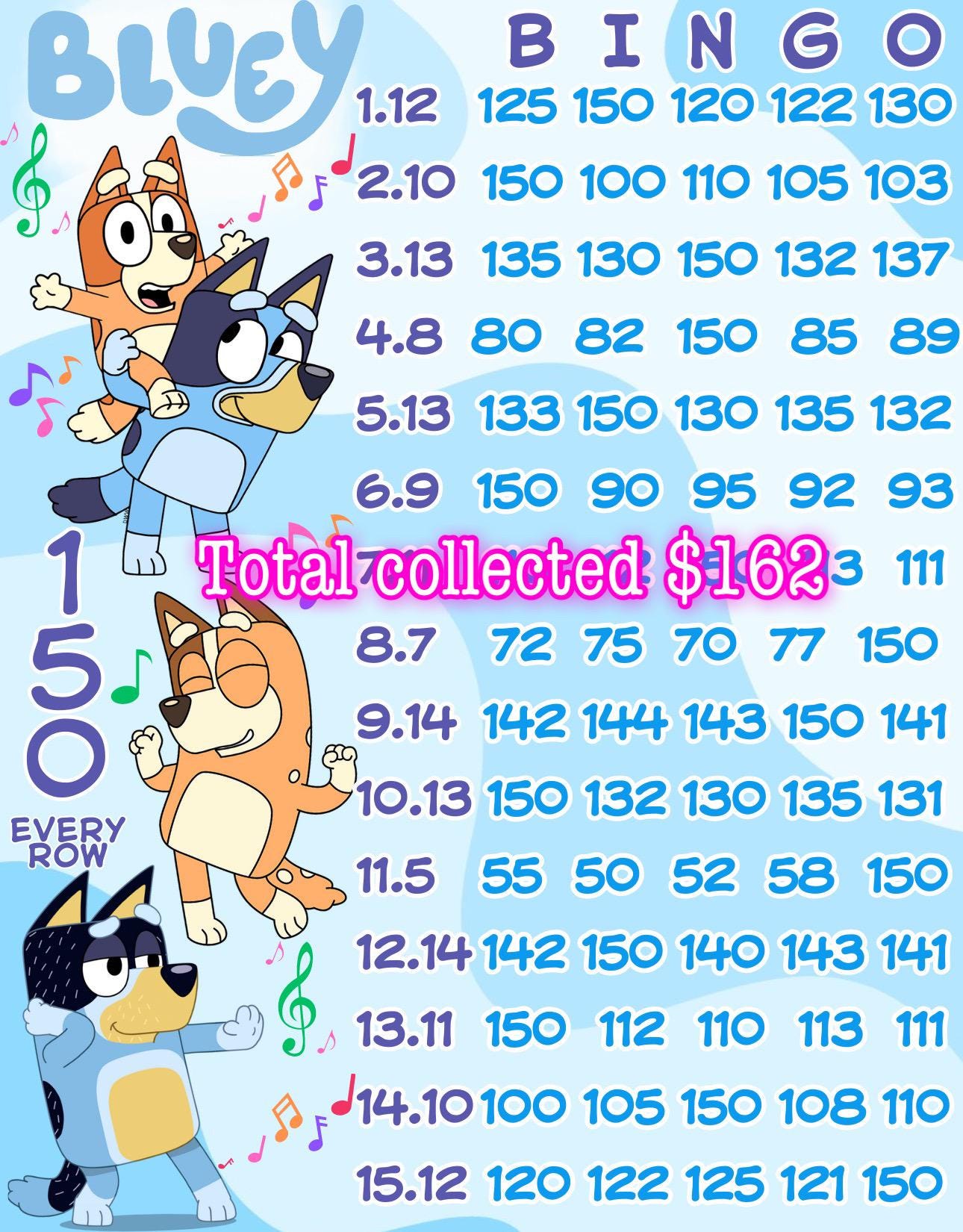 150 Every Row Pyp Bingo Board - Etsy