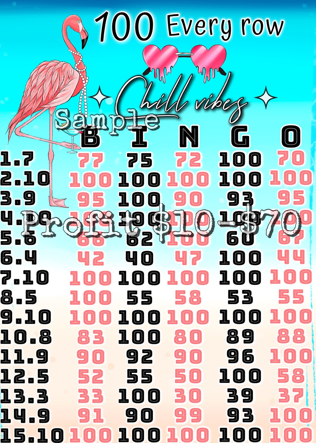 100 Every Row Pyp With Profit Bingo Board - Etsy