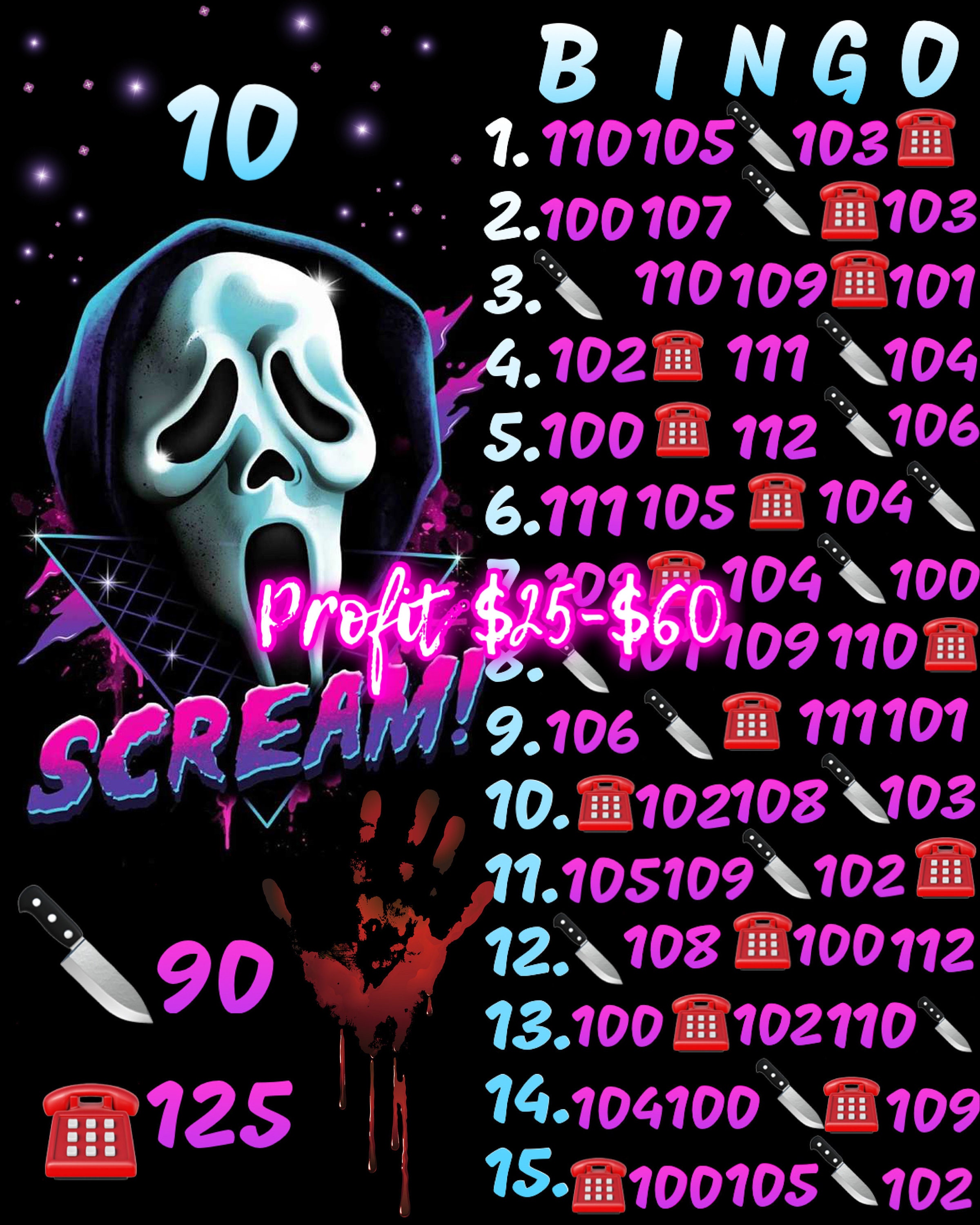Scream Bingo Board - Etsy