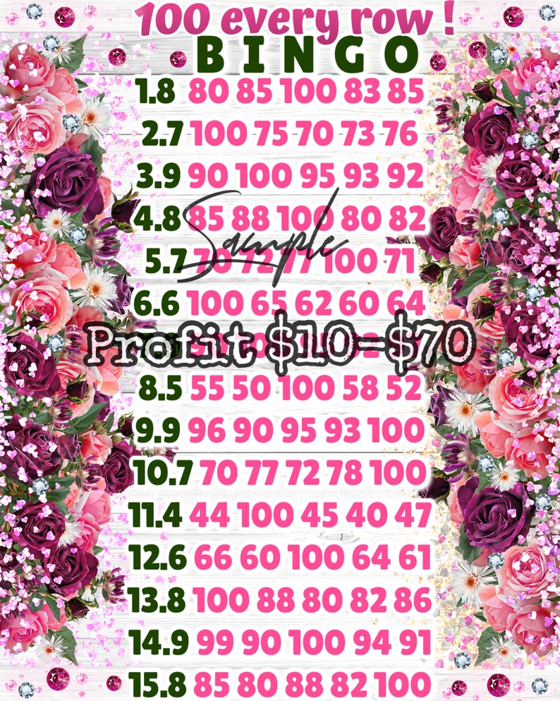 100 Every Row With Profit Bingo Board Pyp - Etsy