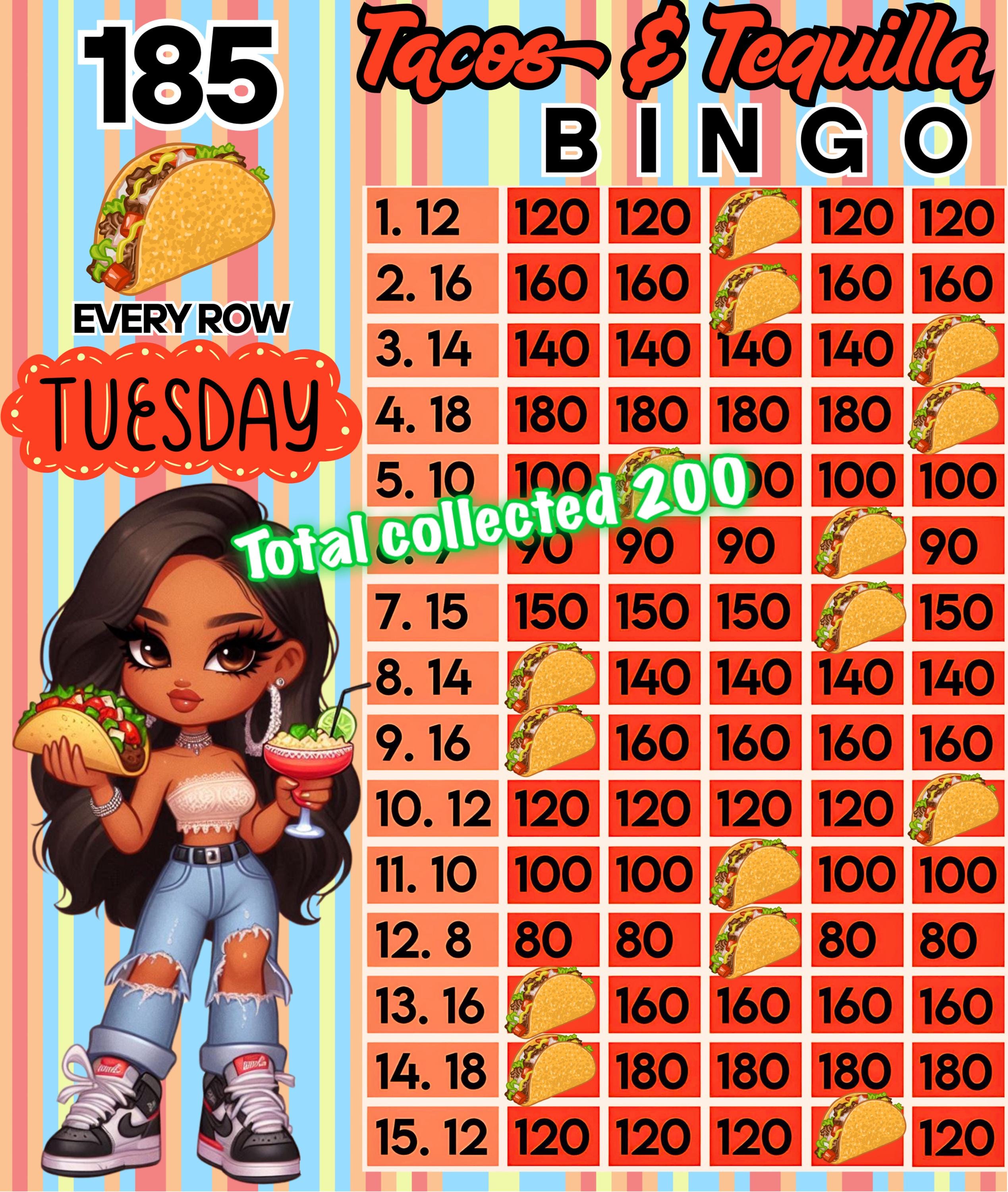 185 Every Row Taco Bingo Board - Etsy