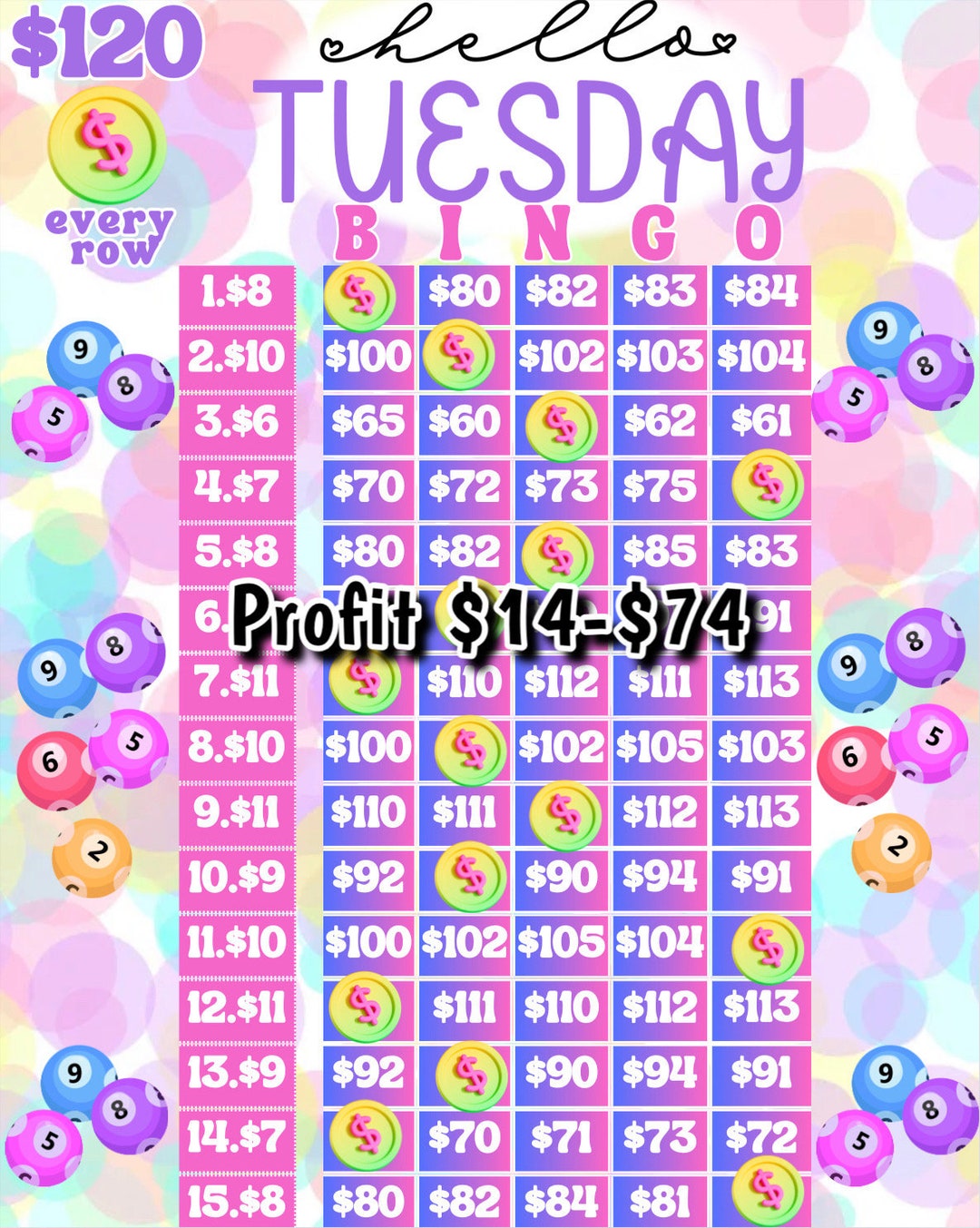 120 Every Row Tuesday Pyp Bingo Board - Etsy