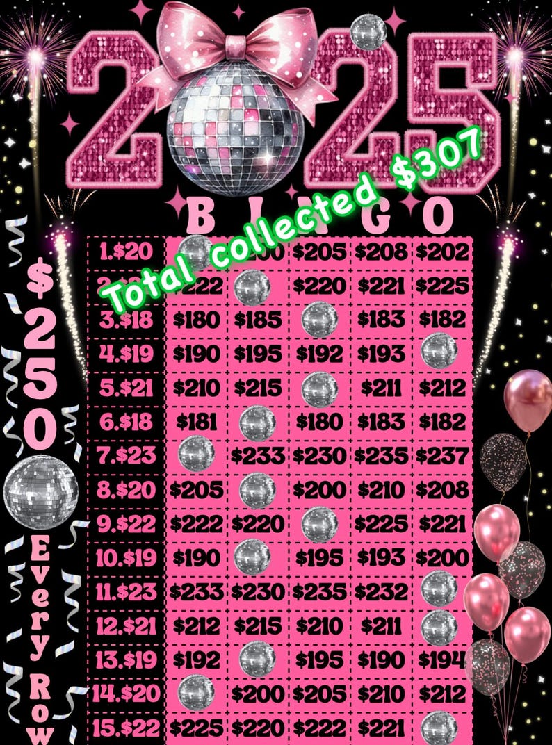 250 Every Row New Years Bingo Board - Etsy