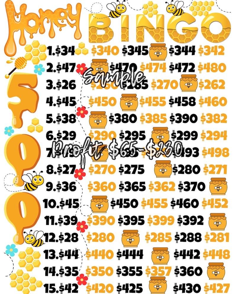 500 Every Row Honey Pyp Bingo Board With Profit - Etsy
