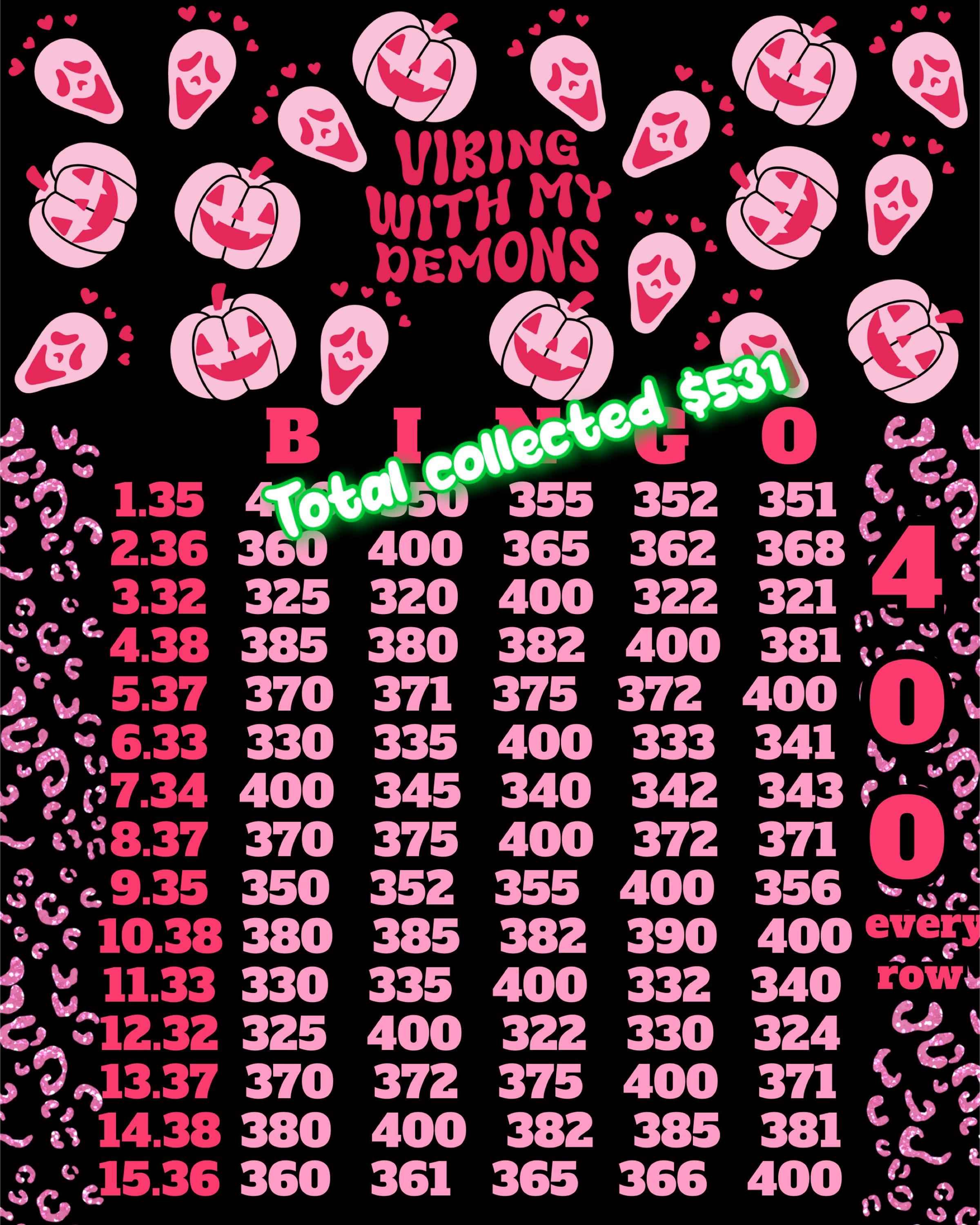 400 Every Row Vibin Pyp Bingo Board - Etsy