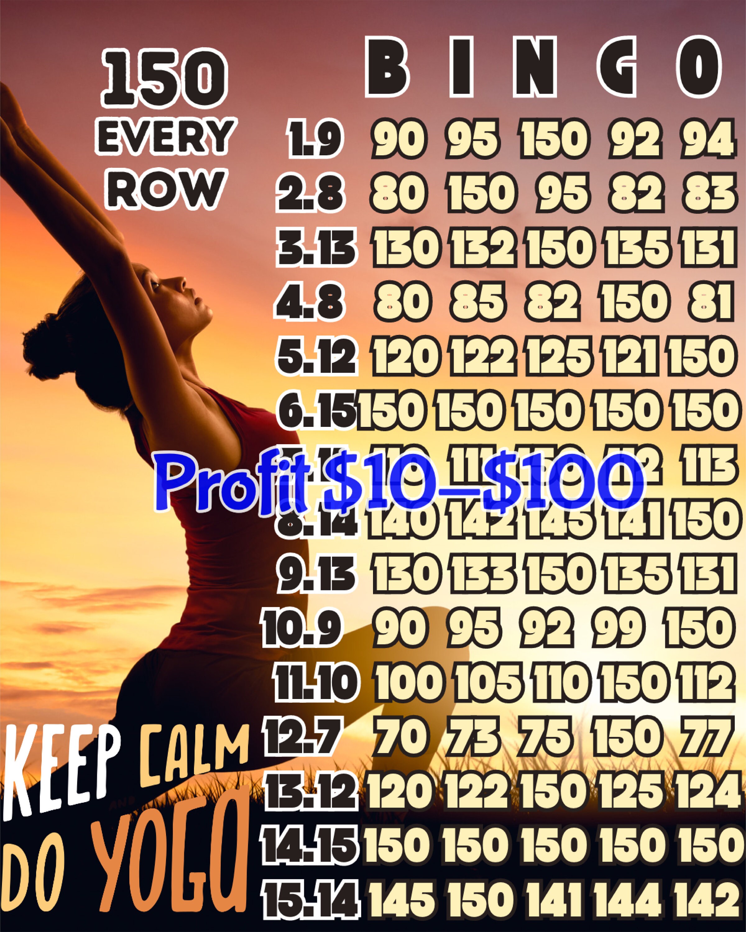 150 Every Row Yoga Bingo Board With Profit - Etsy