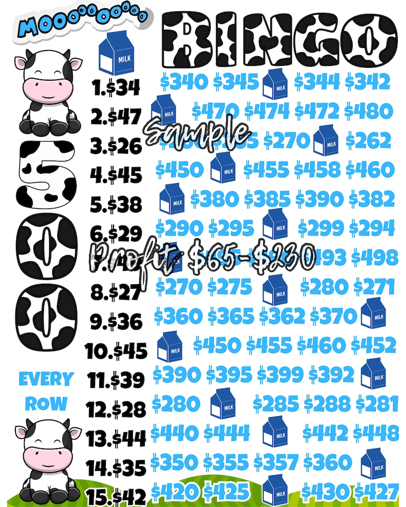 500 Every Row Moooo Pyp Bingo Board With Profit - Etsy