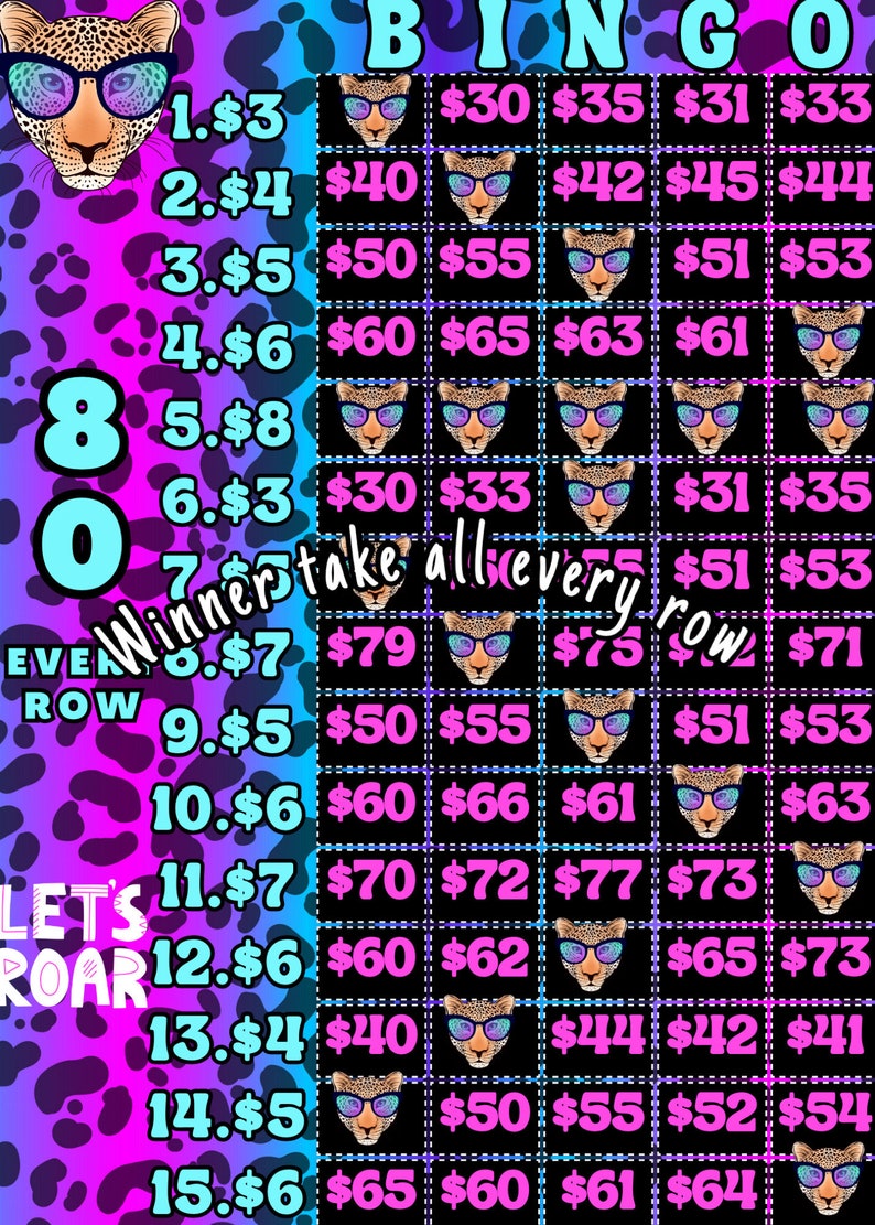 80 Every Row WTA Bingo Board - Etsy