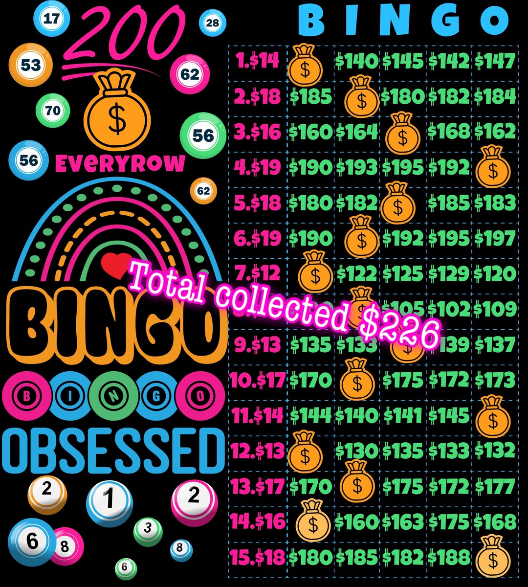 200 Every Row Pyp Bingo Board - Etsy